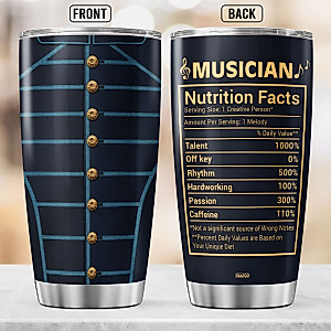 VAATOO Musician Coffee Tumbler Nutrition Facts Travel Mug With Lid Cool Birthday Gifts For Men Women Music Lovers Inspirational Sayings Cold Steel Tumblers Insulated Cup Hot Drink