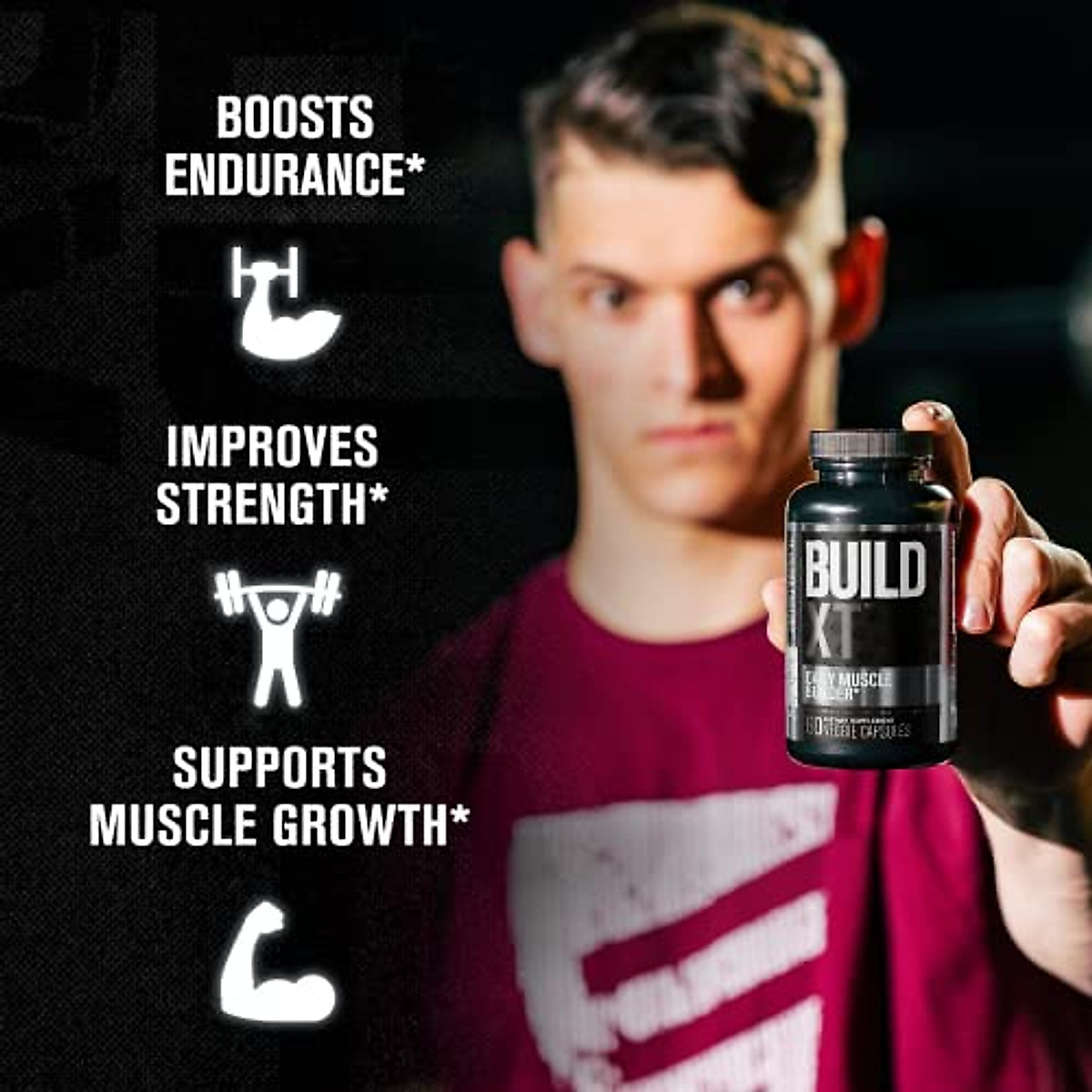 Jacked Factory Build-XT Daily Muscle Builder & Performance Enhancer w/Trademarked Ingredients - Muscle Building Supplement for Strength & Growth - Peak02, ElevATP, & Astragin - 60 Veggie Pills