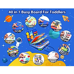 14 Pages Busy Board for Toddlers 2-4,Montessori Travel Toy for Plane/Car,Educational Sensory Toy for Toddlers 1-3,Preschool Activities Board for Developing Fine Motor Skills,Gift for Boys/Girls