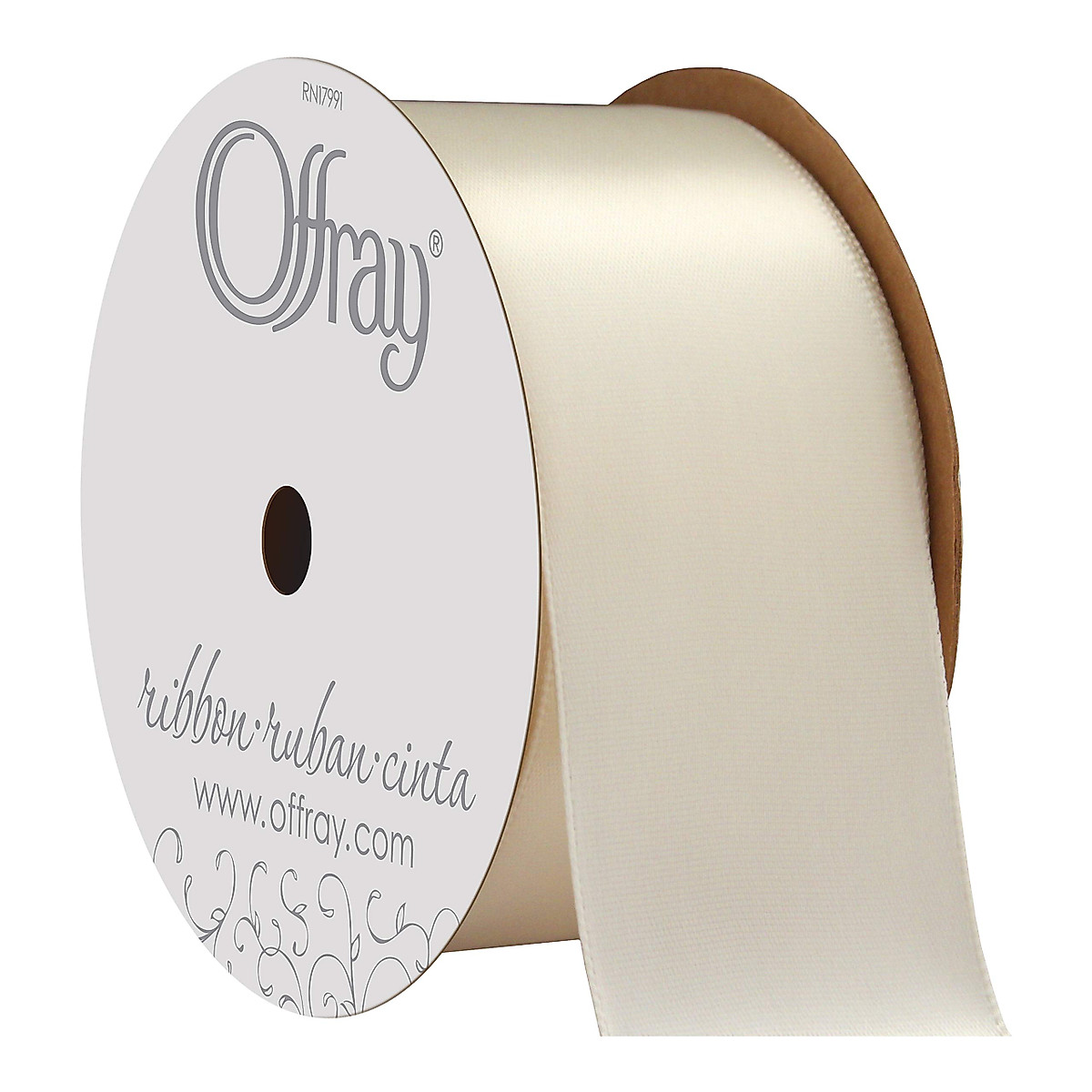 C.R. Gibson 256008 1.5" Wide Single Face Satin Ribbon, Antique White Ivory, 4 Yds