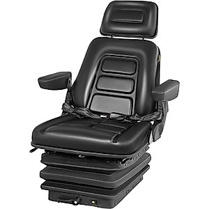 VEVOR Universal Tractor Suspension Seat, 35-170° Backrest Angle Adjustable Air Ride Seat Replacement w/Seat Belt & Safety Switch, Compatible with Forklift/Van/Mower, Black Vinyl