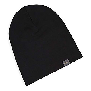MERIWOOL Unisex Merino Wool Cuff Beanie Winter Hat for Men and Women Black