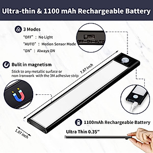 Aipolloo 3 Pack Under Cabinet Lighting Motion Sensor, 31 LED Magnet Closet Lights, Battery Operated Rechargeable Lights, Wireless Magnetic Under Counter Light for Kitchen- HW20