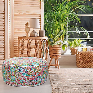 FUNHOME Inflatable Stool Ottoman Footrest with Handle, All Weather Footrest Seat with Foot Pump D20 xH9, Water Repellent Footstool Pouf for Home Patio Garden and Camping Use-Melora Paisley