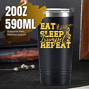 Onebttl Trumpet Gifts for Men, Trumpet Travel Mug for Music Lover, Trumpet Lovers, Sons, Grandson on Christmas, Birthday, Stainless Steel 20Oz Tumbler, Black - Eat Sleep Trumpet Repeat