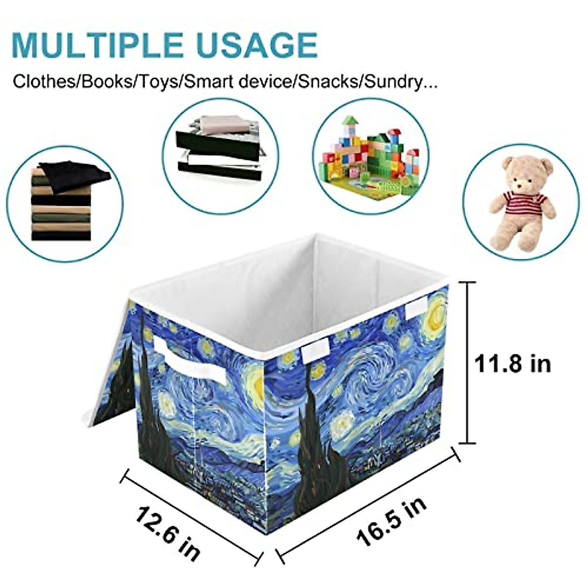 CaTaKu Large Fabric Storage Bins With Lids, Van Gogh The Starry Night Storage Boxes With Handles for Organizing Clothes, Collapsible Storage Cube Bins Baskets for Shelves