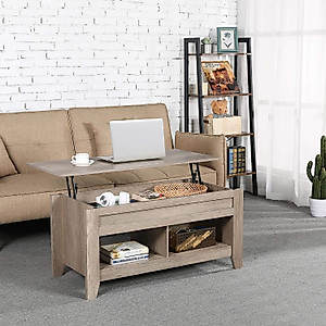 Topeakmart Modern Coffee Table with Storage Shelf and Hidden Compartmant, Living Room Center Tables with Lift Top, Gray