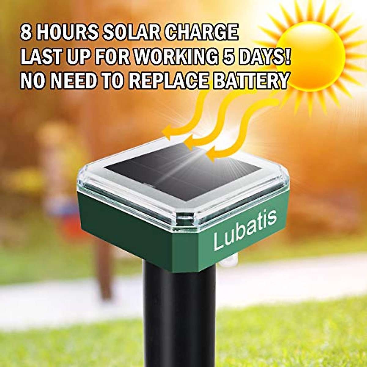 Lubatis Solar Mole Repellent Outdoor Sonic Deterrent - Mole Chaser Scare Vole for Lawn Garden - Groundhog Repellent Snake Rodent Gopher Spikes Chaser Pest (4)