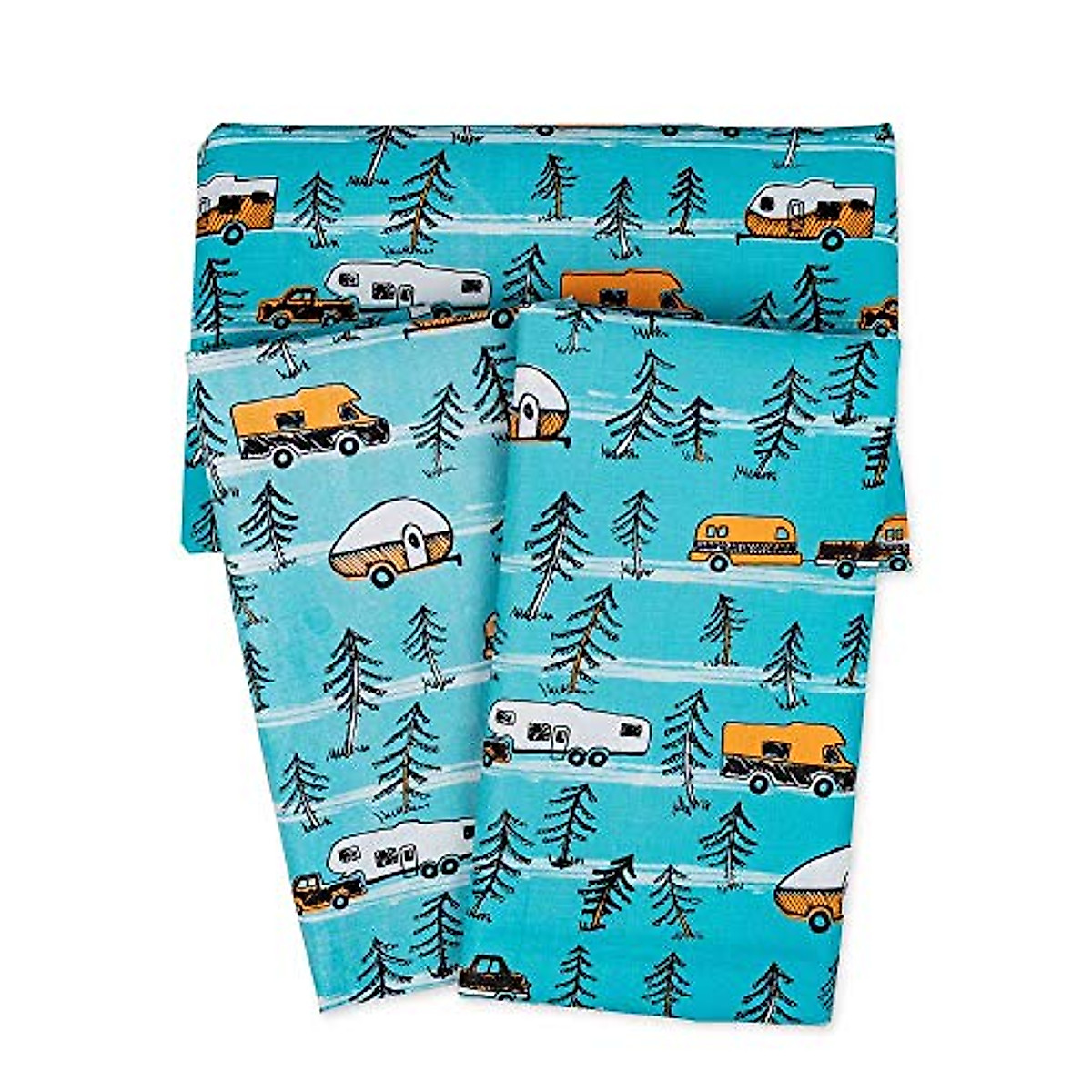 Camco Life is Better at the Campsite Tablecloth with Bench Covers | Provides a Clean Eating Surface for Outdoor Activities | Features an RV and Tree Sketch Design | (53380)