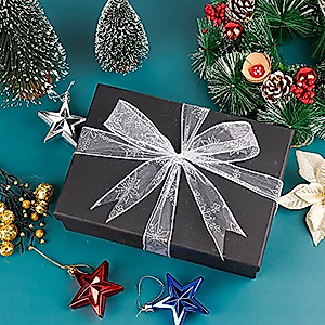 Snowflake Wired Sheer Glitter Ribbon Christmas Snowflake Ribbon 1.5" x 50 Yards for Gift Wrapping, Wreath Decoration, Garland, Tree Topper Bow, Winter, Gift Basket, Bows (Silver, 1.5inch)