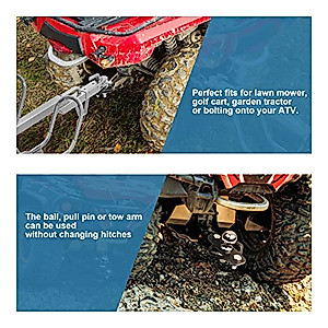 MAHLER GATES 3-Way Trailer Hitch Adapter with Bolt and 2 Inch Ball 1-7/8 Inch Ball for ATV Lawn Mower, Golf Cart, Garden Tractor, Flat Towing Tow Ball Mount