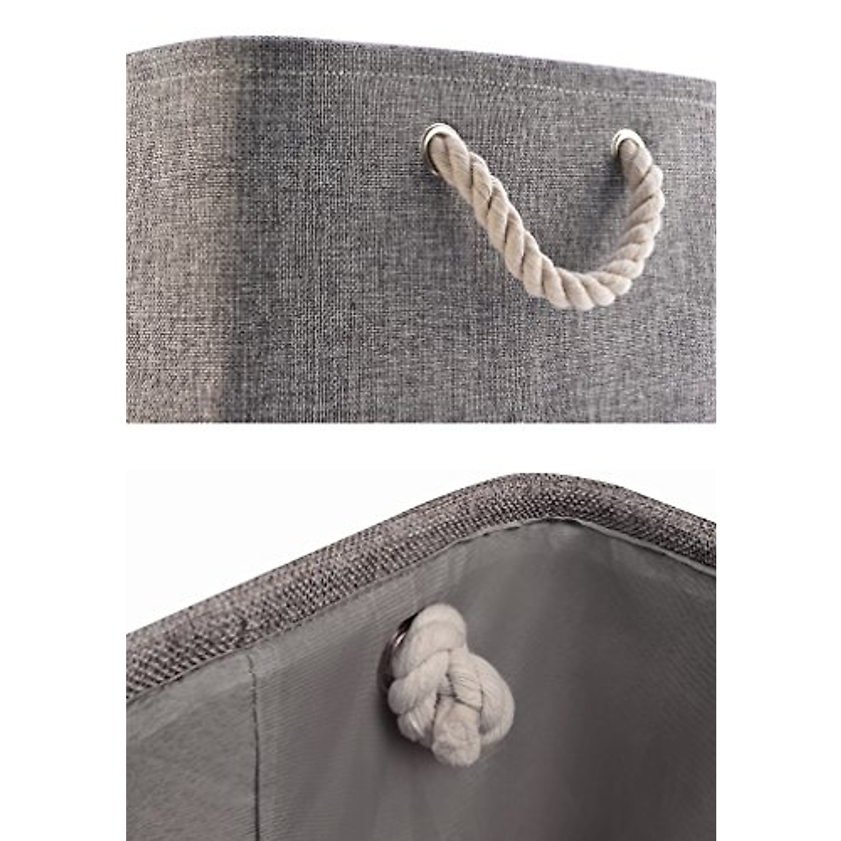 Collapsible Storage Basket Bins, Decorative Foldable Rectangular Linen Fabric Storage Box Cubes Containers with Handles- Medium Organizer For Nursery Toys,Kids Room,Towels,Clothes, Grey14Lx10.2Wx5.9H