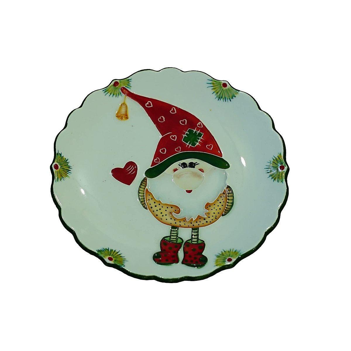 Anka Handcrafts - Christmas Home Decors - Santa's Dwarves - Handmade & Handpainted Ceramic Plates with Unique Embossed Surface – w Navy Int. Velvet Case – Christmas for Homes 760