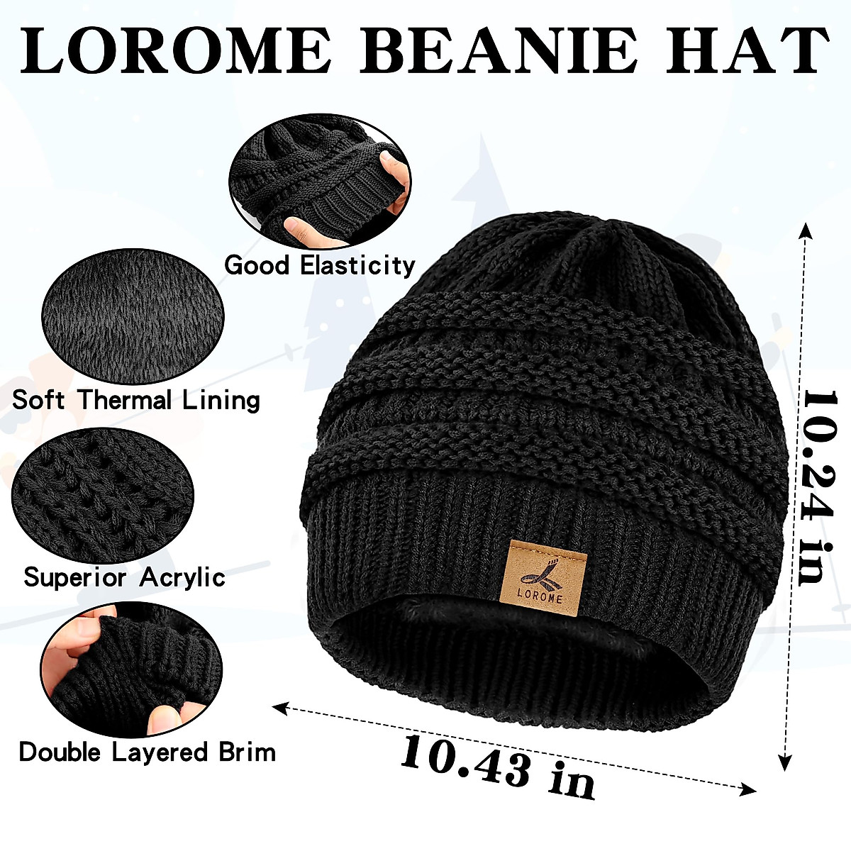 Winter Beanie Hat Scarf Gloves, Warm Fleece Knit Winter Hats Touch Screen Gloves Neck Scarf Set Winter Gifts for Unisex Adult Black