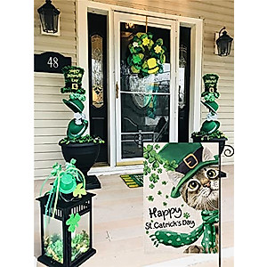 Happy St Patricks Day Garden Flag for Outdoor,Cat with Green Hat Scarf Shamrock Small Yard Flag,Spring Saint Patrick Decors for Outside Farmhouse Holiday 12x18 Double Sided