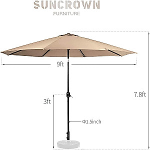 SUNCROWN 5 Piece Outdoor Dining Set All-Weather Wicker Patio Dining Table and Chairs with Cushions, Tempered Glass Tabletop with 9 FT Patio Umbrella for Patio Backyard Porch Garden Poolside, Square