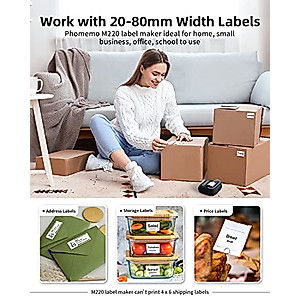 Phomemo M220 Label Maker, 3.14 Inch Label Printer, Bluetooth Thermal Sticker Printer for Barcode, Organizing, Mailing, Small Business, Storage, Compatible with Phone, PC, with 100 Pc Labels