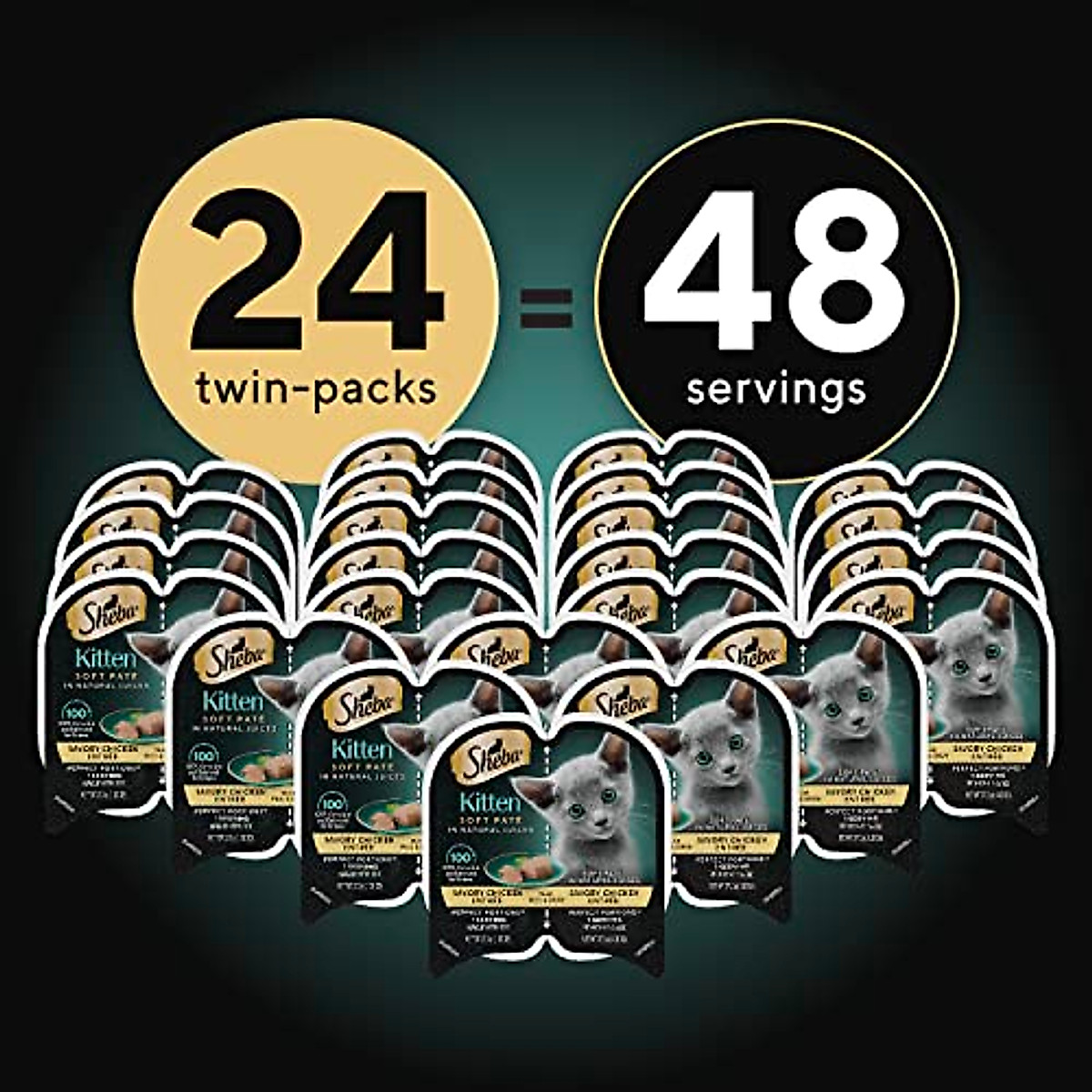 SHEBA PERFECT PORTIONS Kitten Paté Wet Cat Food Trays (24 Count, 48 Servings), Savory Chicken Entrée, Easy Peel Twin-Pack Trays