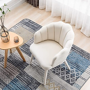 chairus Velvet Dining Chairs Set of 2, Upholstered Mid-Century Modern Living Room Chairs Comfy Accent Armchairs for Bedroom Kitchen Vanity with Petal Back & Fabric Covered Wooden Legs, Cream