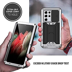 Metal Silicone Compatible with Samsung Galaxy s21 Ultra 6.8 inch Case Camera protection Heavy Duty Protection Doom Glass Cover Cases Shockproof Holder with built in screen protector (Silver)