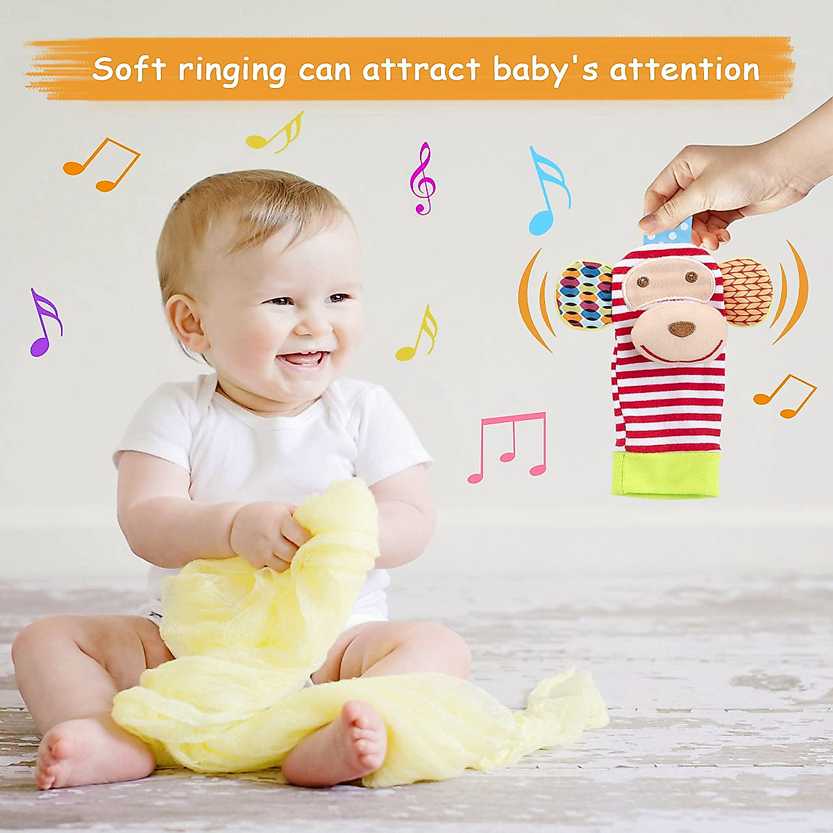 Baby Rattle Socks and Baby Foot Finder - Baby Toys 0-12 Months Baby Wrists Rattle and Socks Foot Finders Set - Developmental Infant Toys 0-12 Months for Baby Girls & Boys