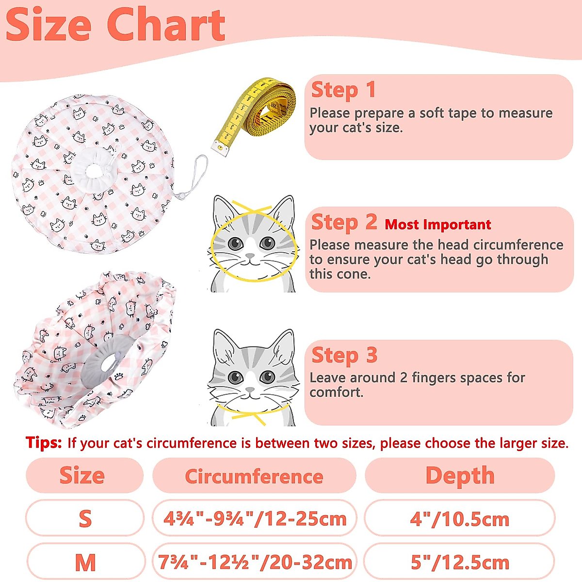 Crazy Felix Cat Cone, Soft Cat Cone Collar to Stop Licking and Scratching, Adjustable Recovery Cone for Cats After Surgery with Drawstring Design, Easy to Eat and Drink