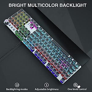 AULA F2088 Mechanical Gaming Keyboard, Tactile Brown Switches, LED Rainbow Backlit, Volume Controls, Removable Wrist Rest, Unique Cool Square Keycaps, Full Size Wired Keyboard for Windows/Mac/PC