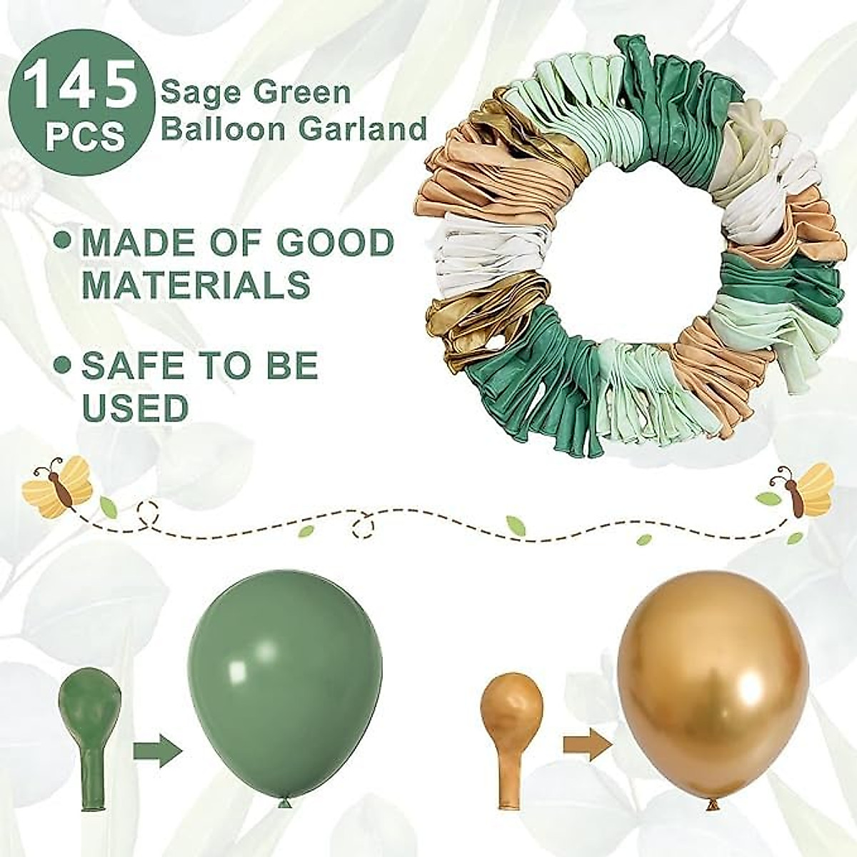 Amandir 143Pcs Baby Boxes Sage Green Baby Shower Decorations, Olive Green Balloon Garland Kit 4 Baby Blocks Gold Letter for Gender Neutral Boy Girl Safari Jungle Biythday Party Supplies