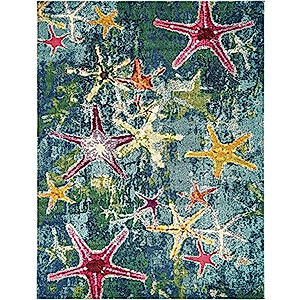 Unique Loom Positano Collection Coastal Modern Bright Colors Starfish Navy Blue Area Rug (8' x 10')