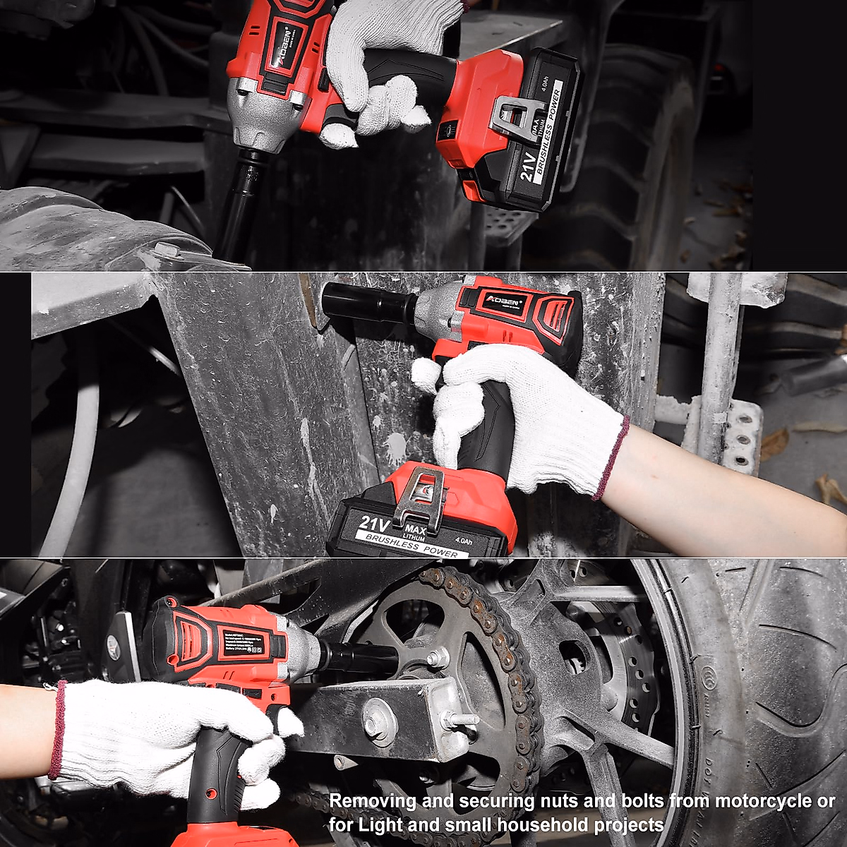 AOBEN Cordless Impact Wrench 1/2 inch,21V 300N.m Brushless Impact Gun with 4.0Ah Battery, Charger & 6 Sockets,Electric Impact Wrench for Car Home