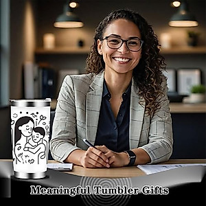 FOCIUZTA 20oz Charming Hand-Drawn Mother and Child with Floral Design Tumbler with lid, Travel Coffee Cup, Ideal for Easter, Mother Day, and birthday gifts