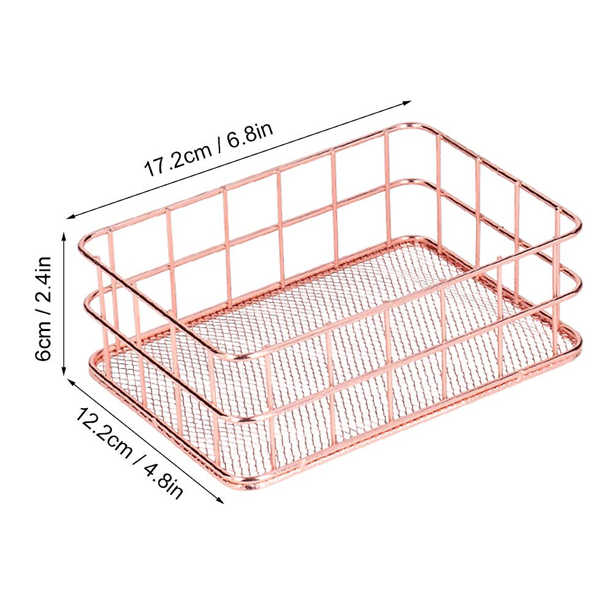 Wrought Iron Storage Basket - Desktop Organizer Container - for Kitchen Cabinets, Pantry, Bathroom - 2 Pack,Rose Gold(Small)