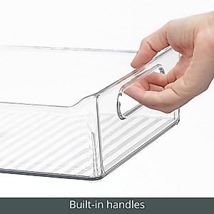 mDesign Small Plastic Kitchen Storage Container Bins with Handles -Organization in Pantry, Cabinet, Refrigerator or Freezer Shelves - Food Organizer for Fruit, Yogurt, Squeeze Pouches - 2 Pack - White