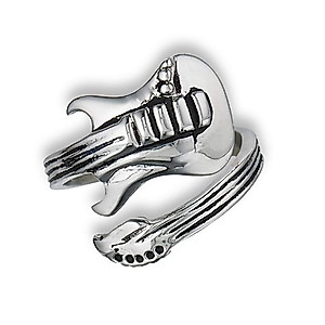 Fantasy Forge Jewelry Electric Guitar Ring Womens Mens Stainless Steel Adjustable Music Instrument Band Sizes 7-12 (8)