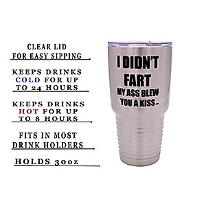 Rogue River Tactical Funny Blew You a Kiss Large 30 Ounce Travel Tumbler Mug Cup w/Lid Vacuum Insulated Hot or Cold Sarcastic