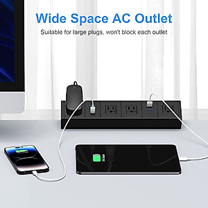 Desk Clamp Power Strip with 20W USB C,USB Total 40W Desk Edge Power Strip,4 Wide Spaced Tamper Resistant AC Outlets,2 USB-C,4 USB-A,6ft Flat Plug Cord,Fit 2.1" Tabletop Edge