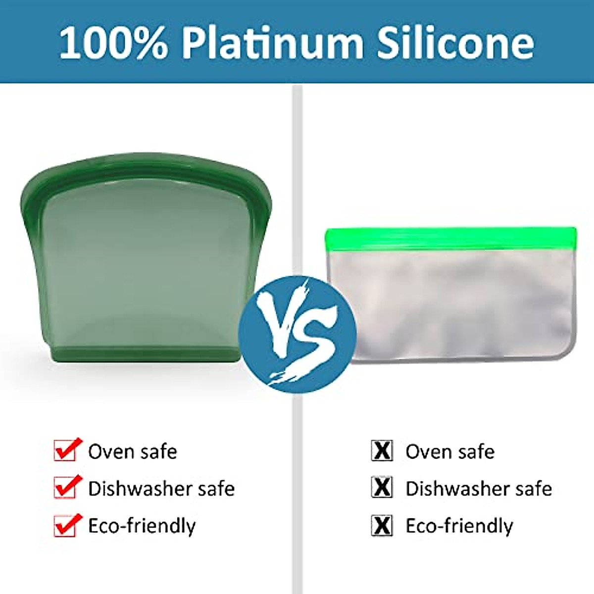 KVK Reusable Silicone Bags - 3 Pack Flat Silicone Sous Vide Bags - Half Gallon Bags Double Lock Leakproof Large Silicone Food Storage Bags Oven Freezer Dishwasher Safe - Clear