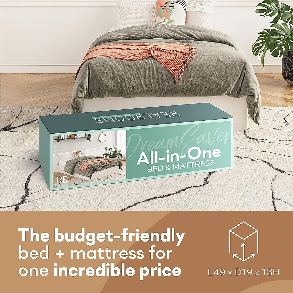 REALROOMS DreamSaver Platform Bed Frame and Mattress Set, Twin, Ivory Oak