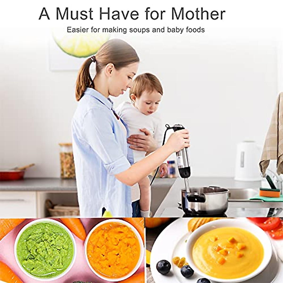 Keylitos 5-in-1 Immersion Hand Blender, Powerful 12-Speed Handheld Stick Blender with 304 Stainless Steel Blades, Chopper, Beaker, Whisk and Milk Frother for Smoothie, Baby Food, Sauces Red,Puree, Soup (Black)