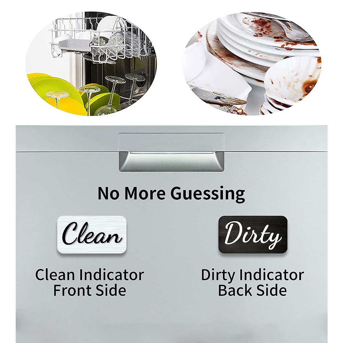 Kiterest Dishwasher Magnet Clean Dirty Sign,Double Sided Magnet with Magnetic Plate,White & Black Kicthen Indicator Simple Wood Clean Dirty Magnet for Dishwasher