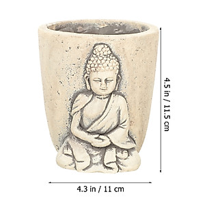 Zerodeko Buddha Head Planter Pot Cement Face Planter Zen Succulent Plant Pot Decorative Artificial Flower Vase Bonsai Holder for Indoor Outdoor Home Decoration Khaki