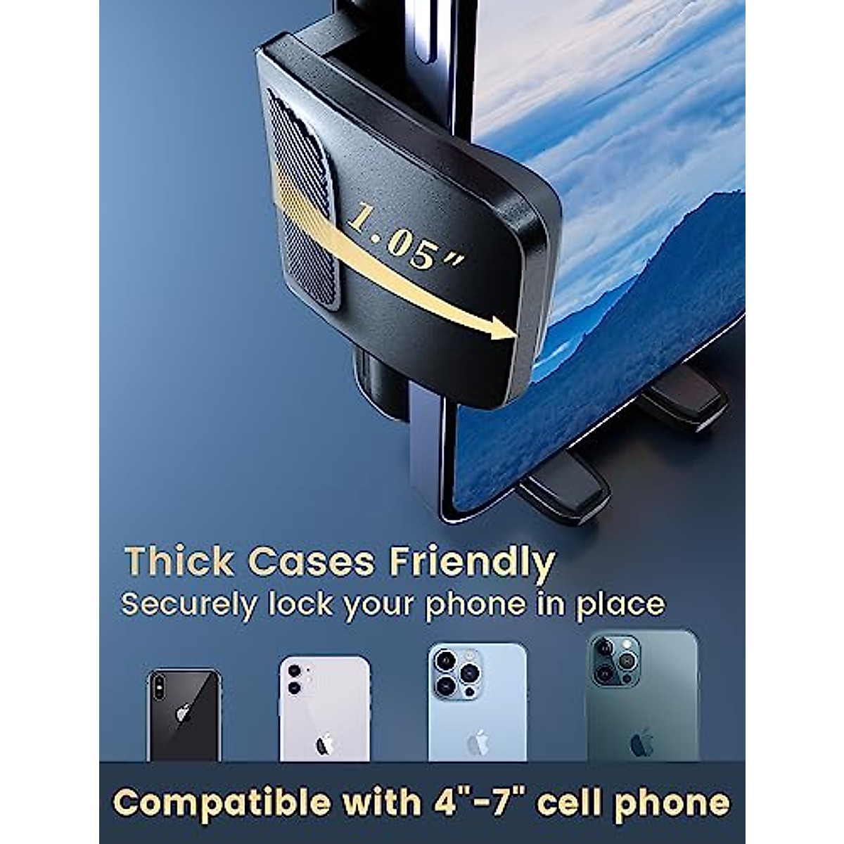 Holdersafe Phone Mount for Car Vent: [Never Blocking] Air Vent Cell Phones Holder for iPhone & Samsung Android Smartphone [Thick Cases Friendly] Hands-Free Auto Mobile Phone Stand