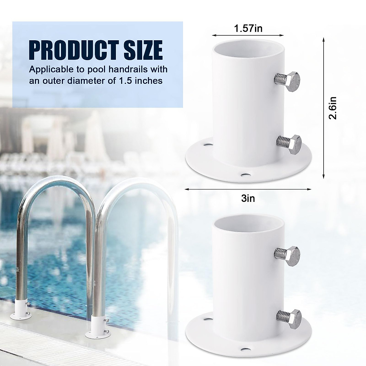 2pcs Pool Deck Flanges, Stainless Steel Pool Ladder Flanges Pool Stair Deck Flanges Rod Flange Deck Anchor Flange Pool Handrail Flange for above Ground Pool Ladder, 1.5" Pool Handrail