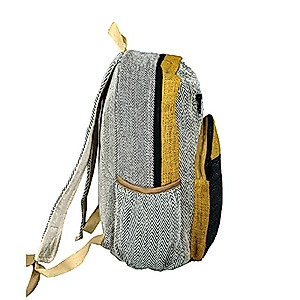 VIBRANIC Himalayan HEMP Laptop Backpack - THC Free - 13”/15” Laptop Compartment - All Natural Handmade - Multi-Pocket - Yellow Green Shade - Made in Nepal