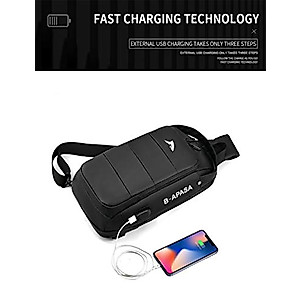 BAPASA Men Sling Crossbody Bag Compact Shoulder Waterproof Sling Bag USB Casual Sport Lightweight Backpack (BLACK)