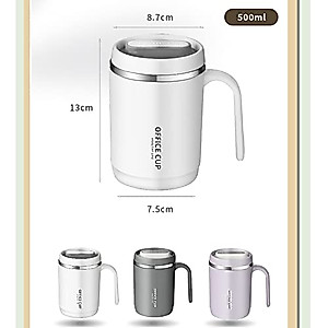Livefunni Coffee Mug with Handle, 500ml Insulated Stainless Steel Coffee Travel Cup, Vacuum Reusable Coffee Cup with Lid, Keeping Warm & Cold (purple)