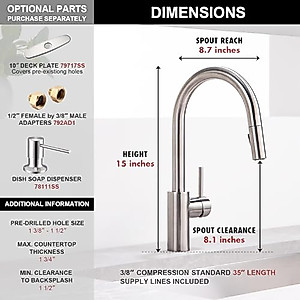 Darnok 79724SS Costa Brushed Nickel Kitchen Faucet with Pull Down Sprayer, 15-Inch High Arc Single Handle Kitchen Sink Faucet, Stainless Steel