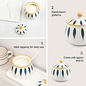 Idevalk Porcelain Sugar Bowl with Lid and Spoon, 12 Ounce Ceramic Sugar Container for Kitchen and Home, Farmhouse Sugar Jars for Coffee Bar