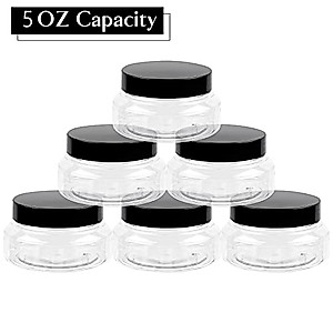 TUZAZO 5 Oz Plastic Container Tuscany Jars with Lids BPA Free, 12 Pack Empty Round Clear Cosmetic Containers Body Butter Jars for Lotion, Cream, Gel, Sugar Scrub