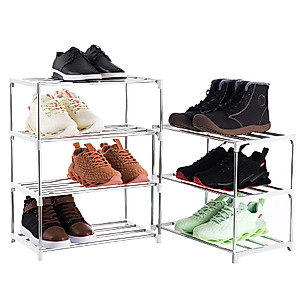 Xerhnan 4-Tier Stackable Small Shoe Rack, Lightweight Shoe Shelf Storage Organizer for Entryway, Hallway and Closet(White)